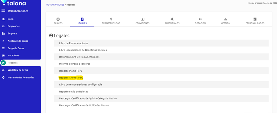 Reporte AFPnet Perú – Talana Perú